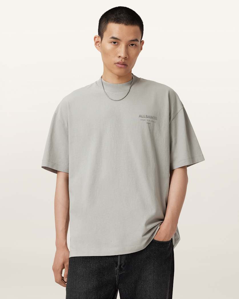 Xander Flocked Logo Oversized T-Shirt CARBON GREY | ALLSAINTS US